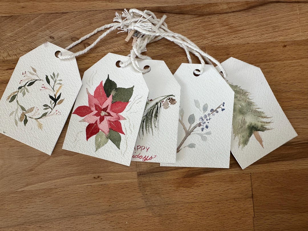 Handpainted Holiday Gift Tags, Set of 5 - Etsy