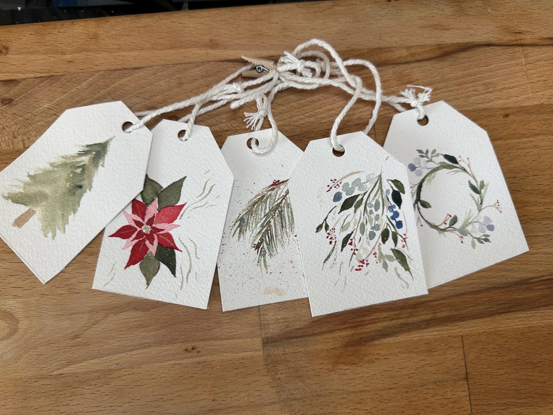 Handpainted Holiday Gift Tags, Bespoke Artwork Set of 5 - Etsy
