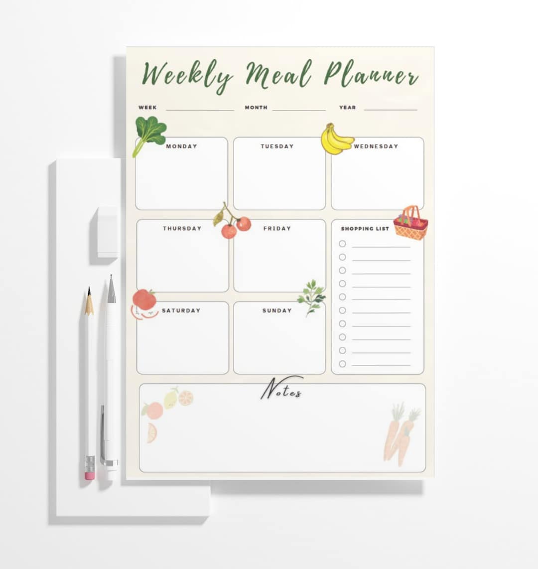 Printable Meal Planner PDF, Digital Template for Simple Minimalist Cute ...
