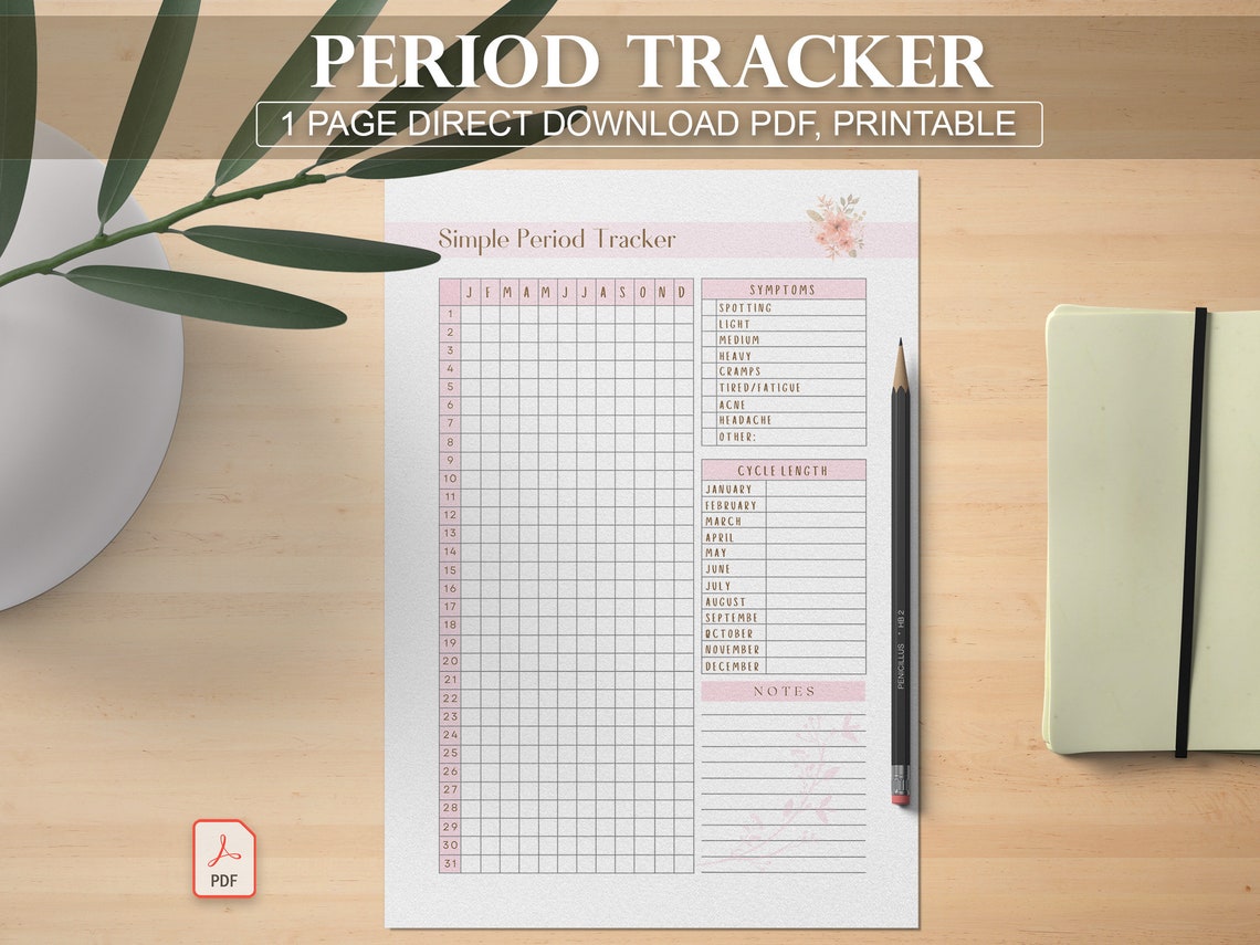 Printable Period Tracker, Period Journal, Symptom Tracker, Fertility ...
