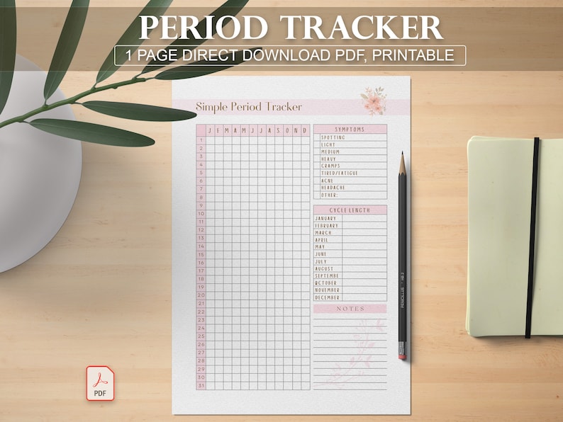 Printable Period Tracker, Period Journal, Symptom Tracker, Fertility ...