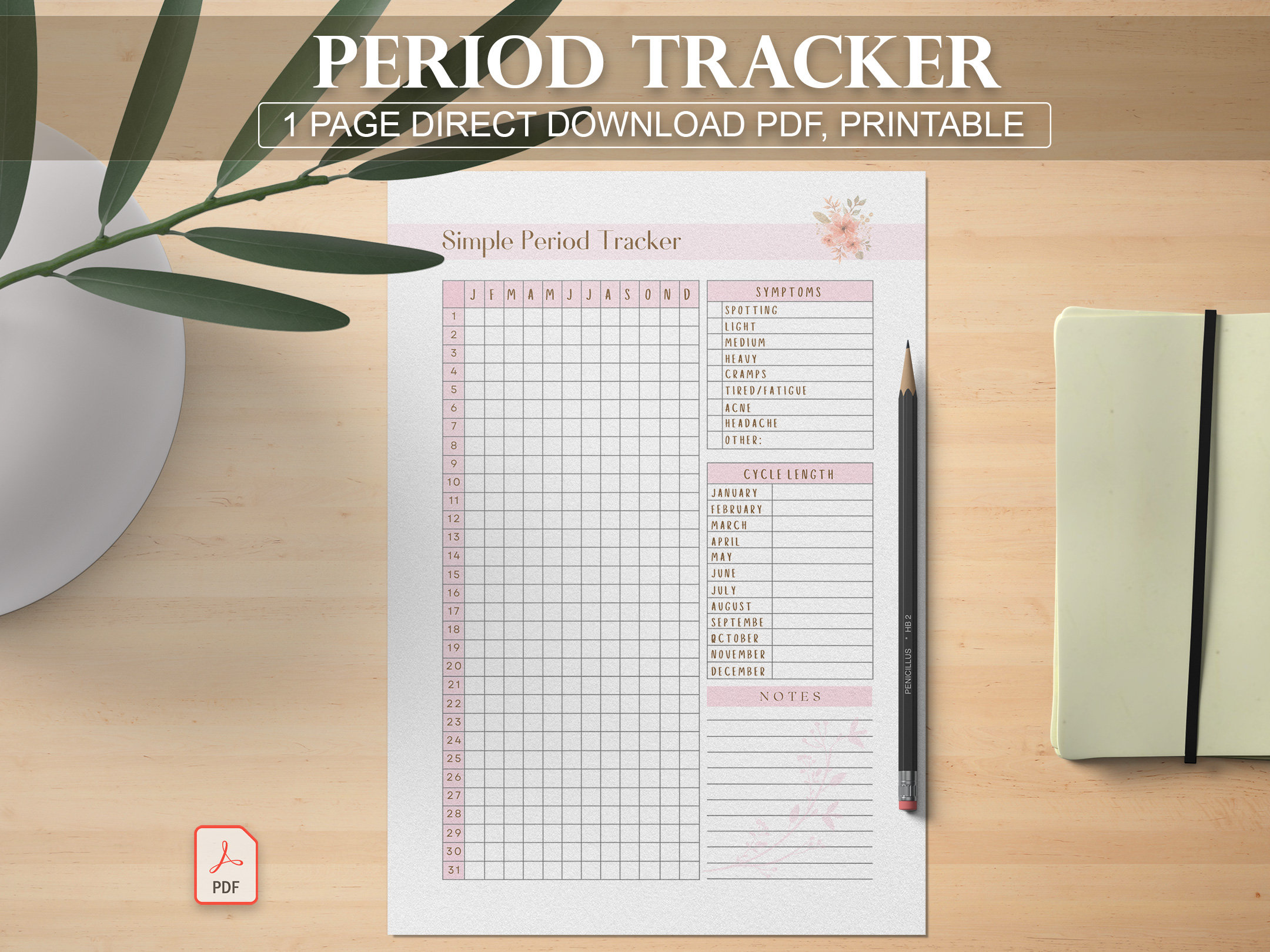 Printable Period Tracker, Period Journal, Symptom Tracker, Fertility ...