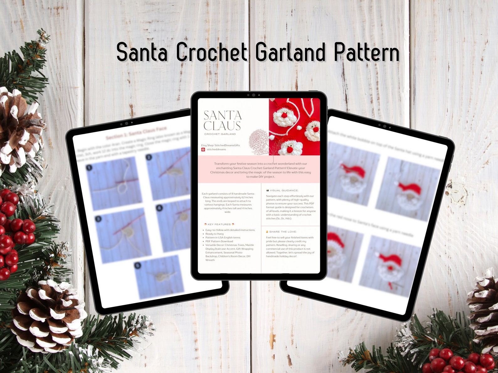 Santa Claus Crochet Garland Pattern - DIGITAL PATTERN - Christmas Tree ...