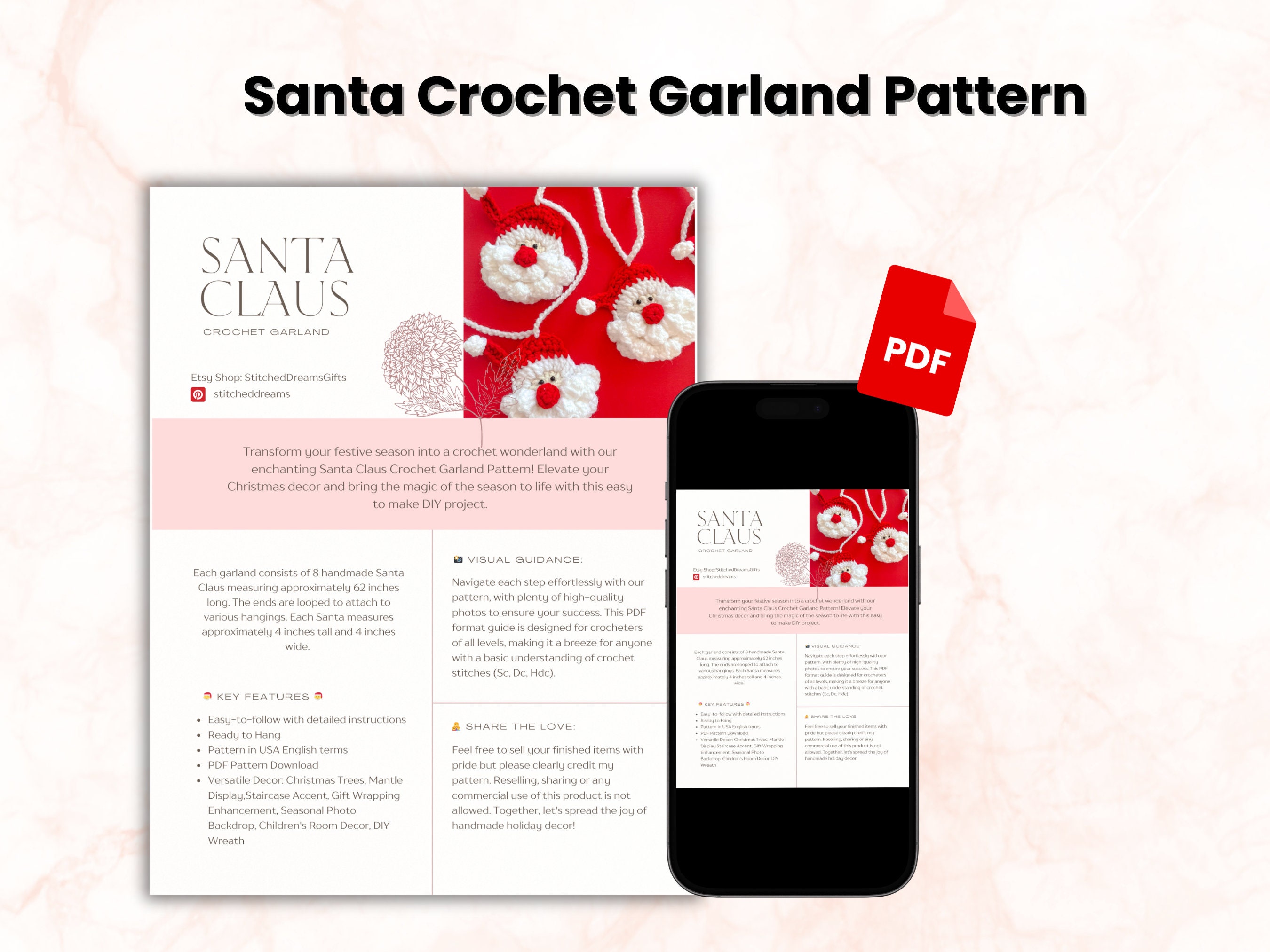 Santa Claus Crochet Garland Pattern DIGITAL PATTERN Christmas Tree ...