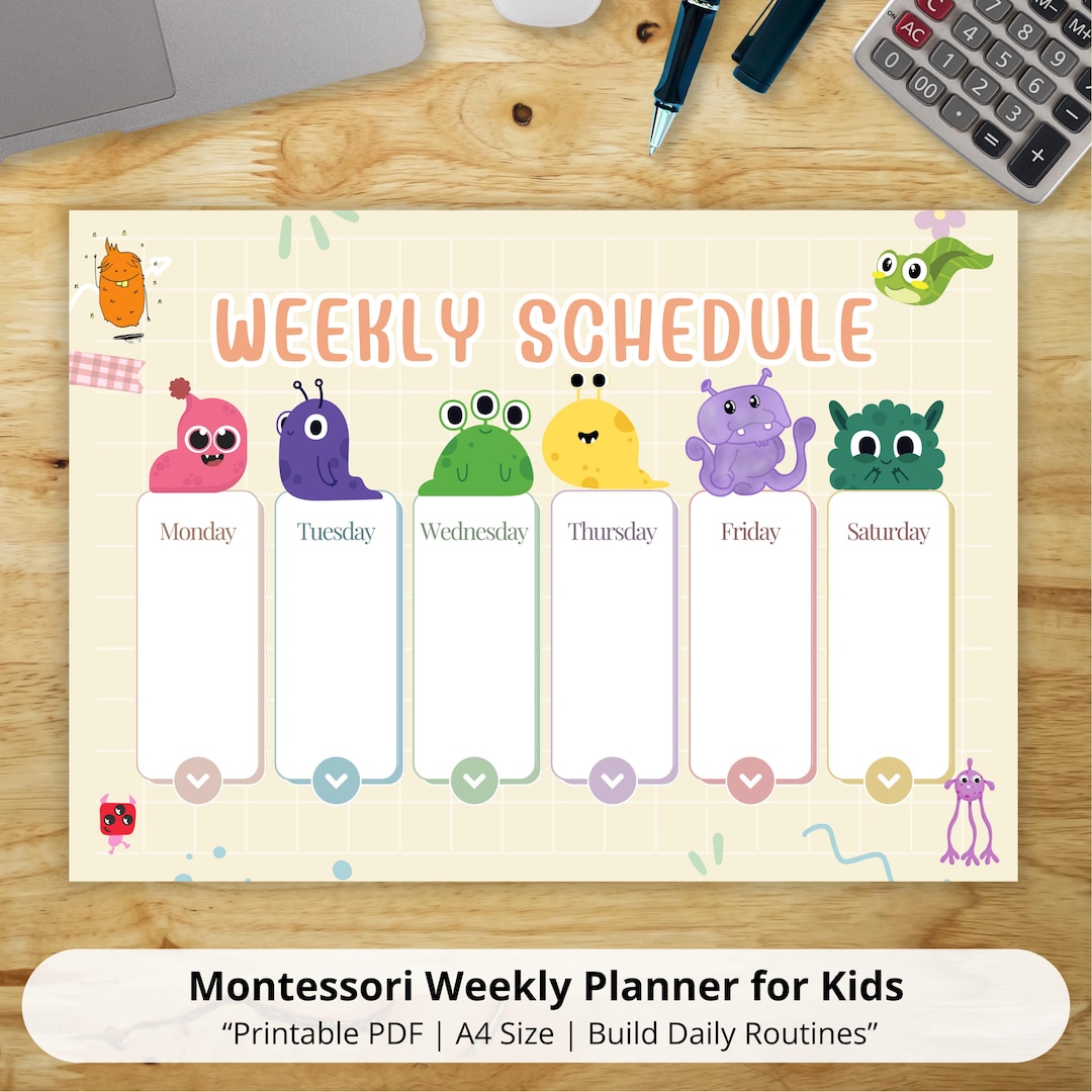 Kids Monster Weekly Planner Printable | Montessori Schedule (PDF A4) - Etsy