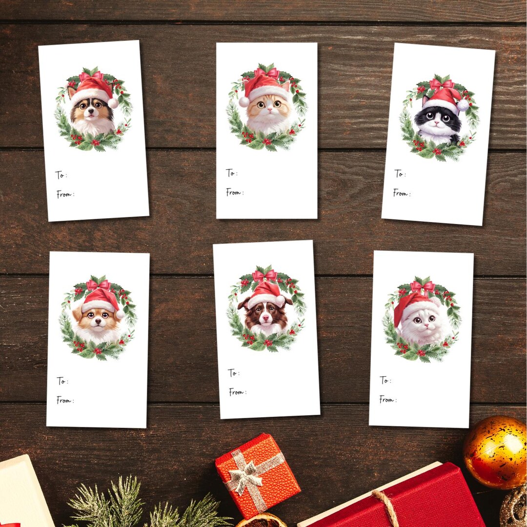 Christmas Gift Tags Printable | Cute Dog & Cat Tags | Funny Pet Animal ...
