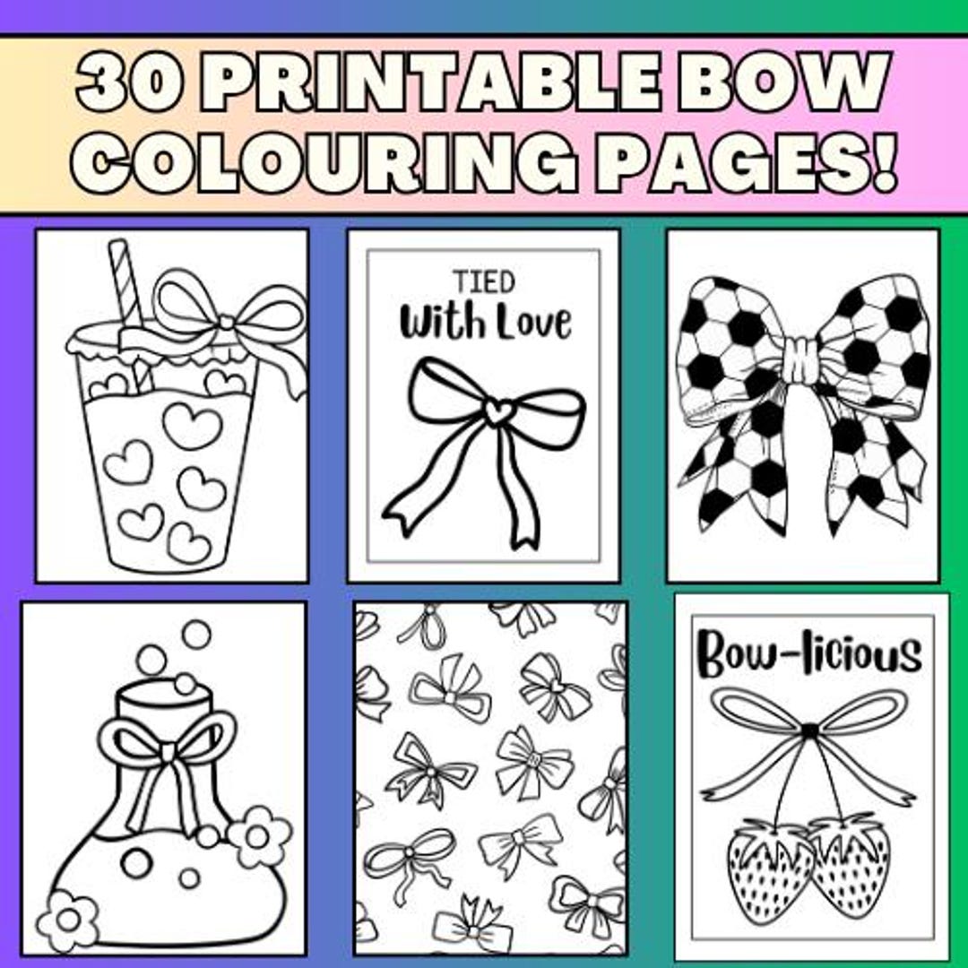 30 Printable Bow Colouring Sheets – Fun & Easy Digital Download! - Etsy