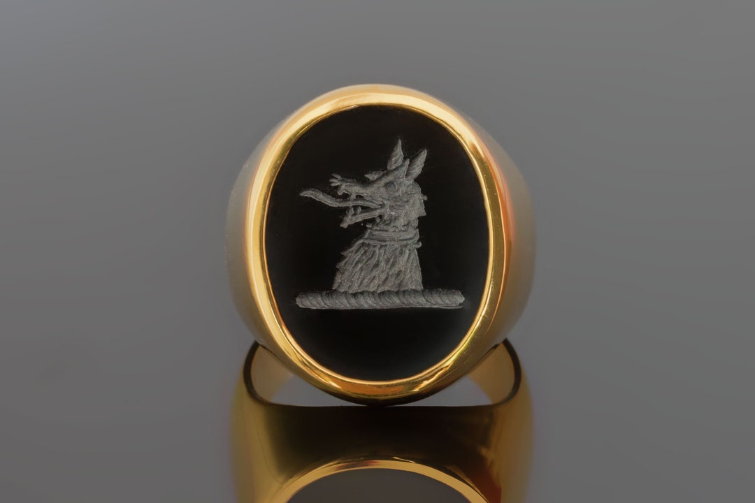 Black Onyx Wolf Head Ring Gold Plated Sterling Silver 925 - Etsy