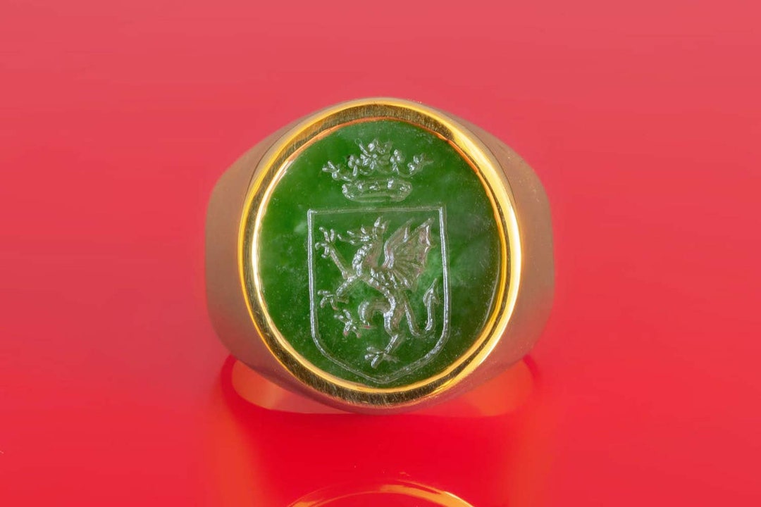 Celtic Ring Noble Crest Jade Signet Gold Plated Sterling Silver 925 - Etsy
