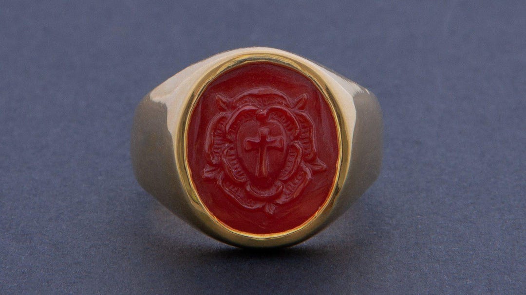Rosicrucian Ring Red Agate Hand Sculpted Gold Plated Sterling Silver ...