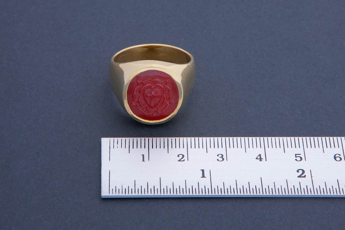 Rosicrucian Ring Red Agate Hand Sculpted Gold Plated Sterling Silver ...