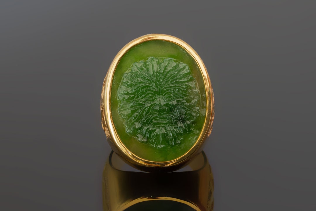 Jade Green Man Ring Gold Plated Sterling Silver 925 - Etsy