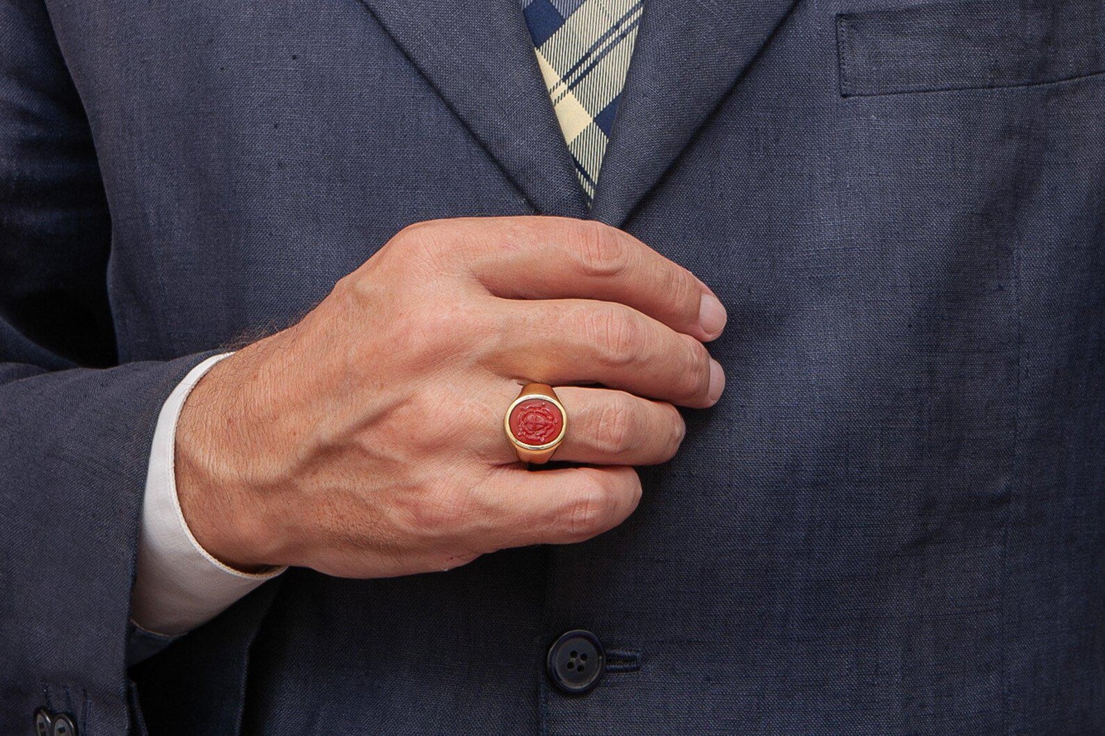 Rosicrucian Ring Red Agate Hand Sculpted Gold Plated Sterling Silver ...