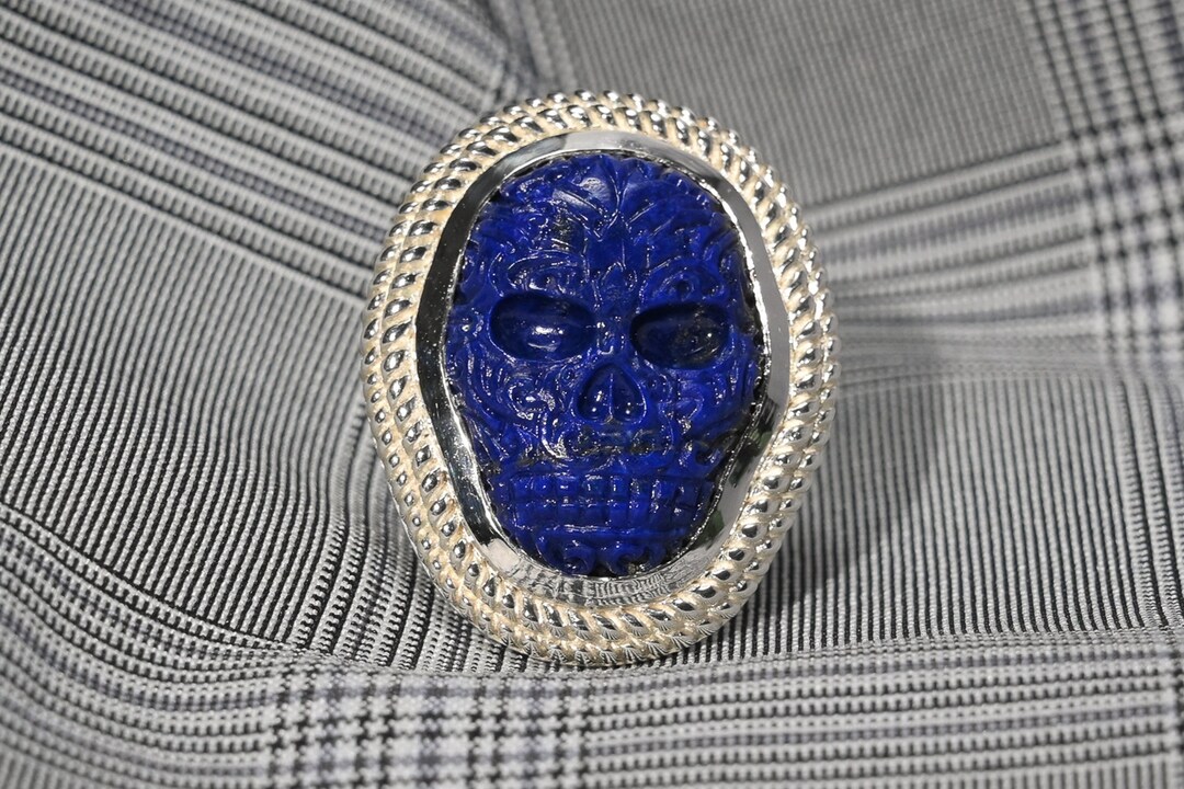 Lapis Aztec Skull Ring Sterling Silver 925 - Etsy