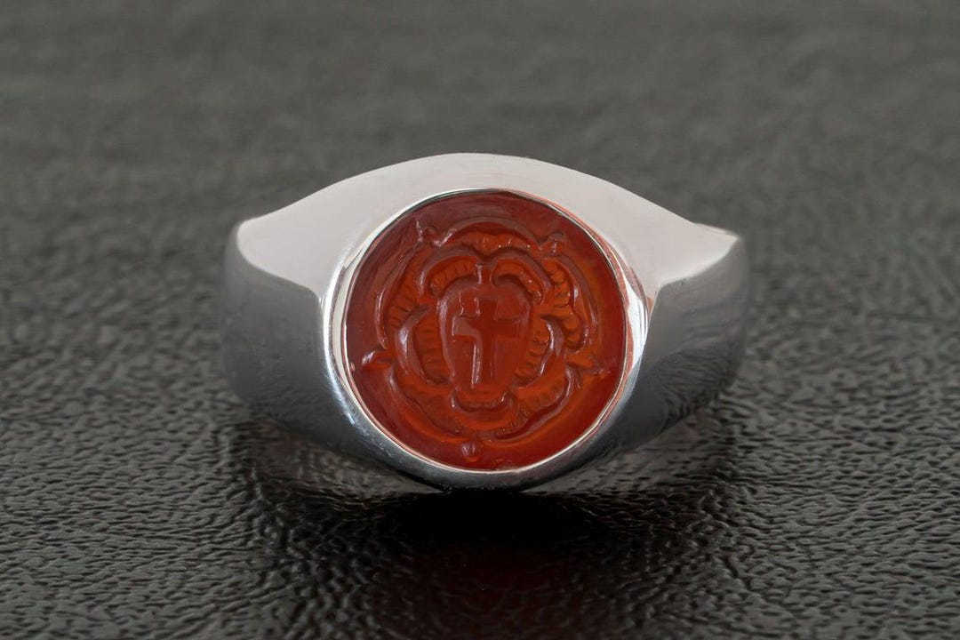 Rosicrucian Ring Red Agate Hand Carved Sterling Silver 925 - Etsy