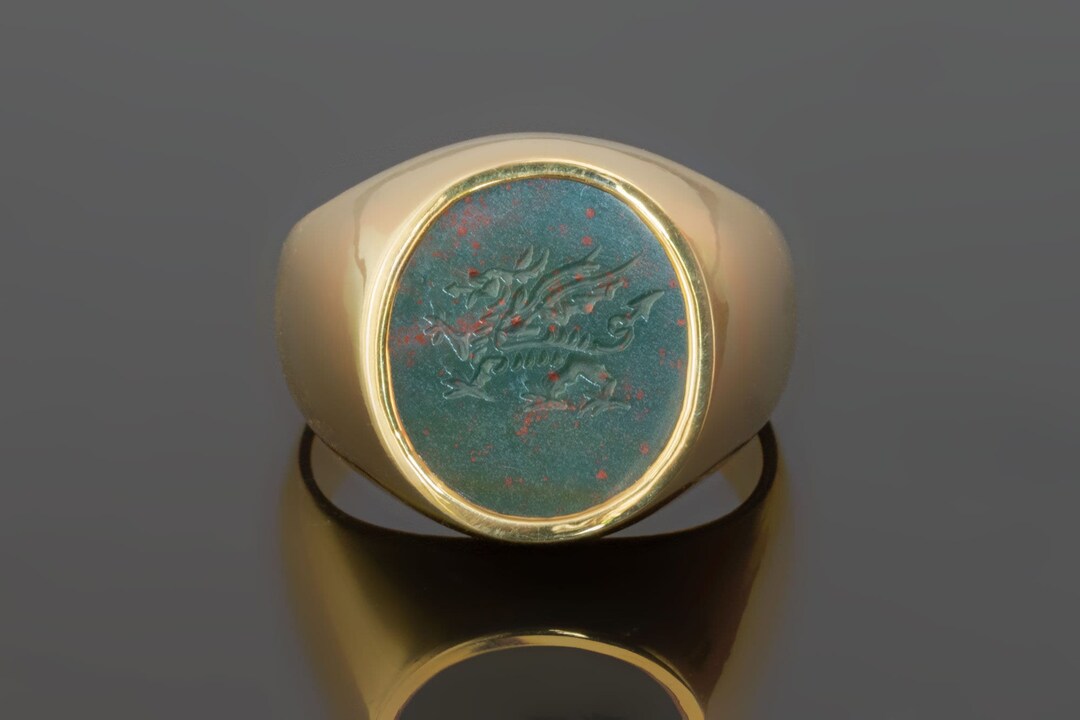 Celtic Welsh Dragon Ring Bloodstone Gold Plated Sterling Silver 925 - Etsy