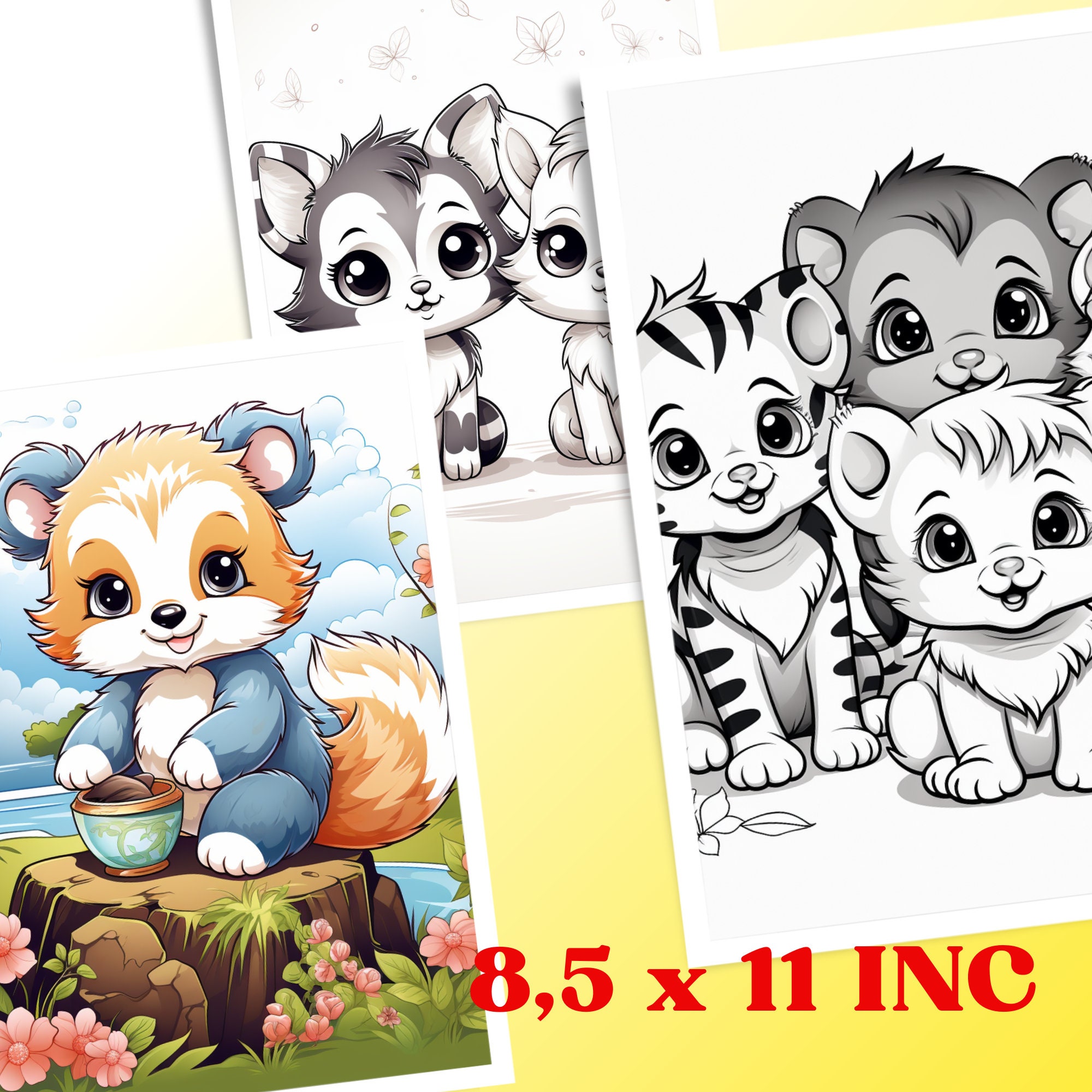 Animals Kawaii, Coloring Pages, Animals Greyscale Pages, Kawaii Village ...