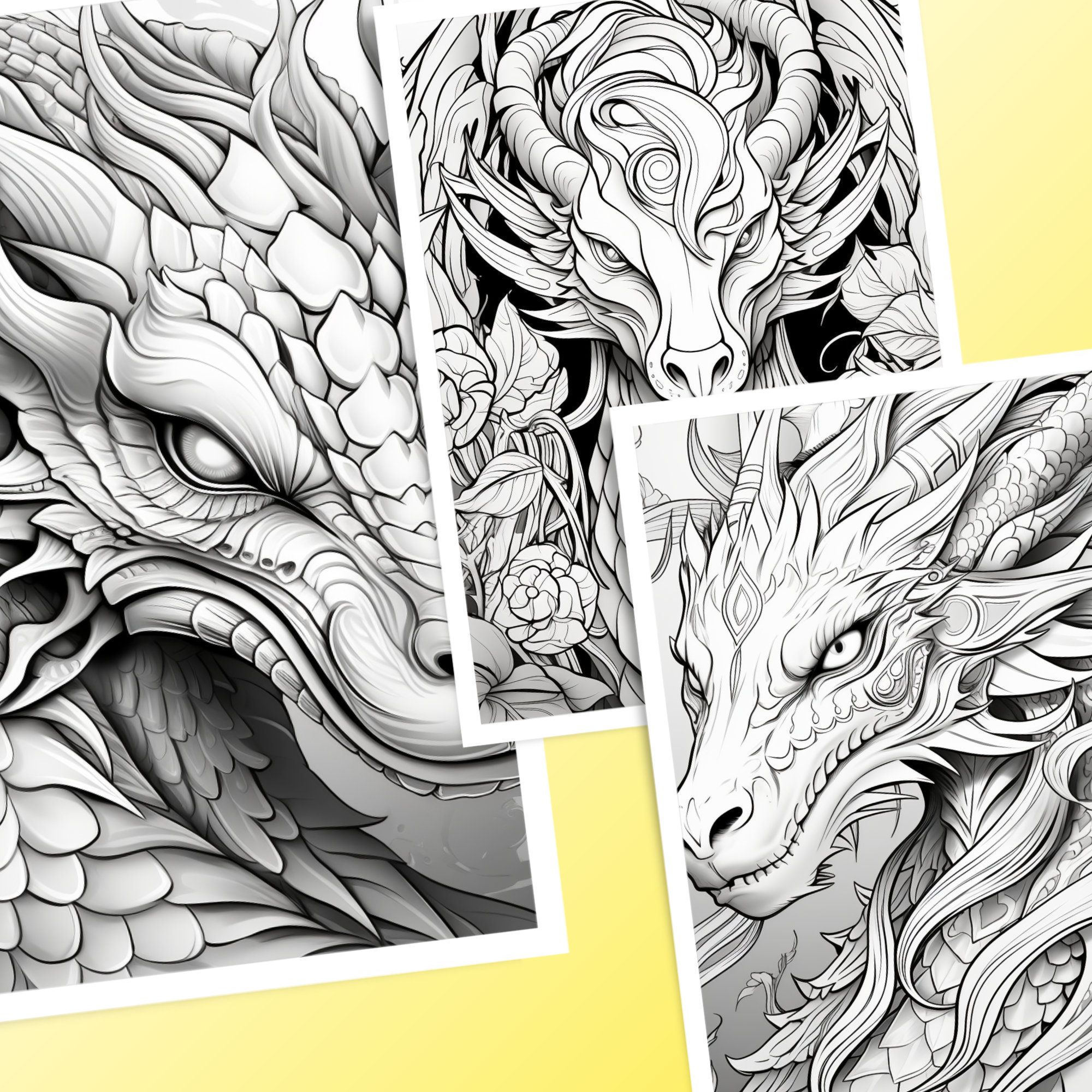 Flower Dragon Fantasy Coloring Book Print on Demand Printable Coloring ...