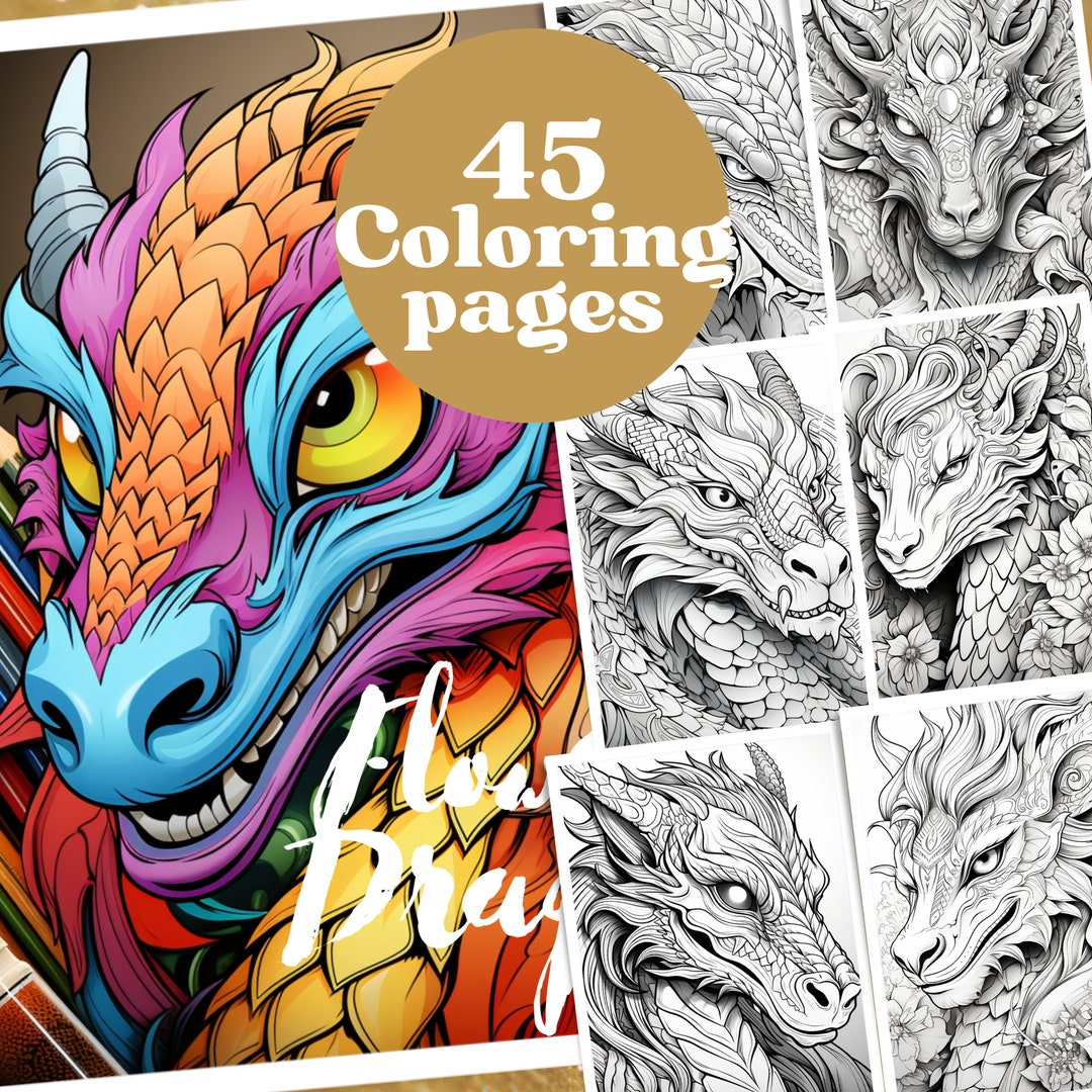 Flower Dragon Fantasy Coloring Book Print on Demand Printable Coloring ...