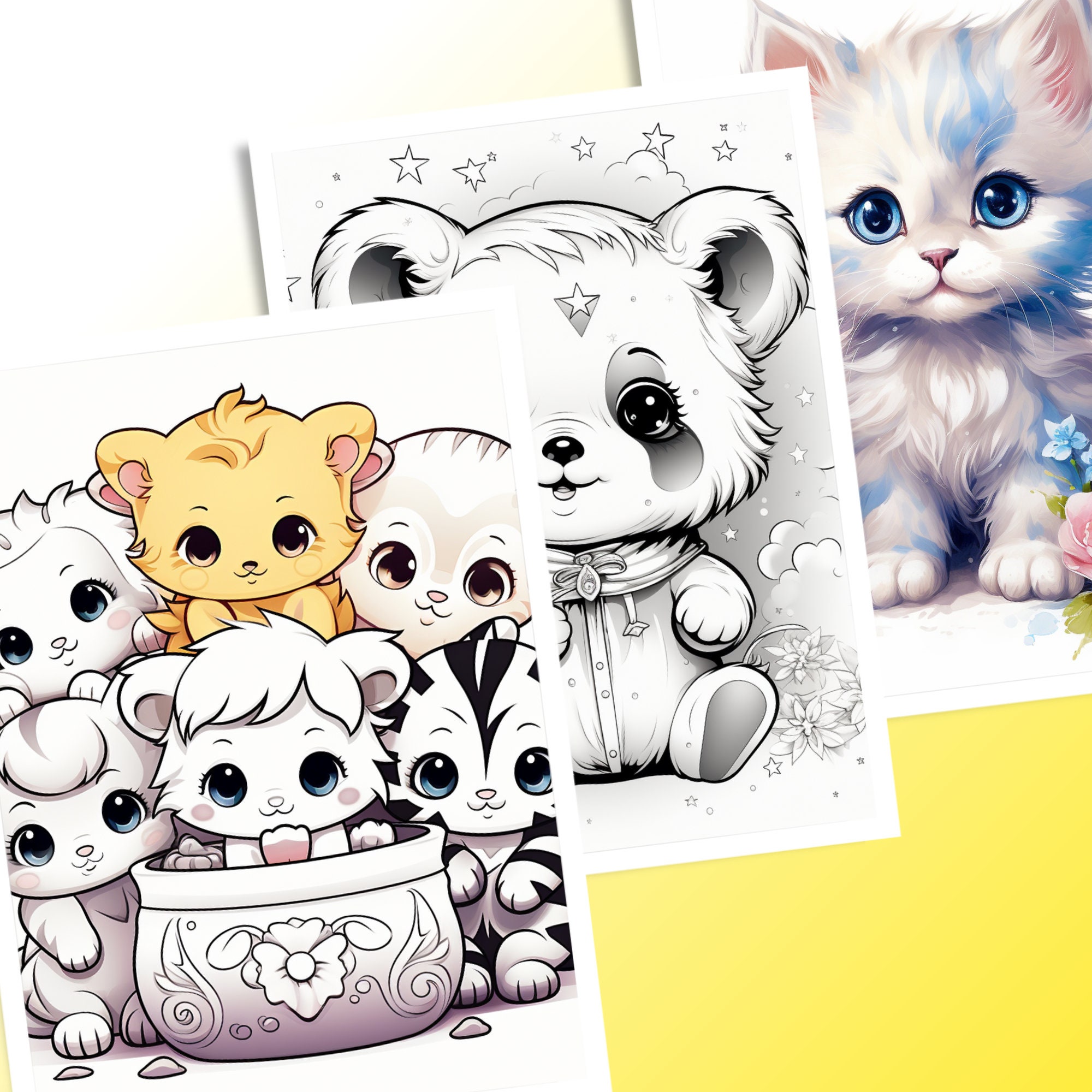 Animals Kawaii, Coloring Pages, Animals Greyscale Pages, Kawaii Village ...