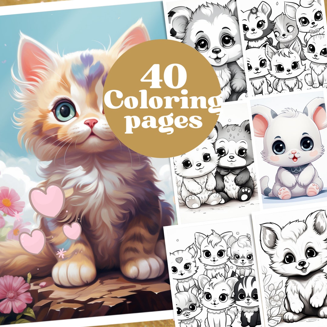 Animals Kawaii Coloring Pages A4 Size Print on Demand Animals Coloring ...