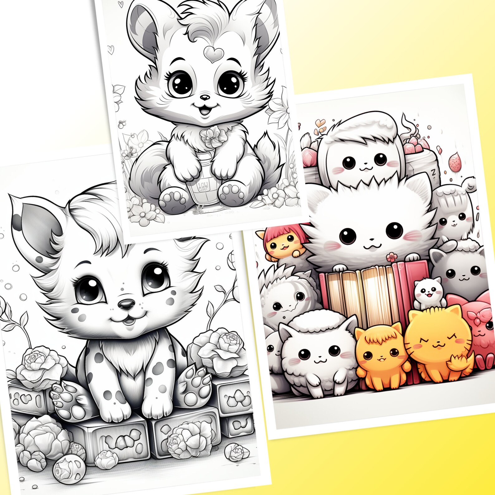 Animals Kawaii, Coloring Pages, Animals Greyscale Pages, Kawaii Village ...