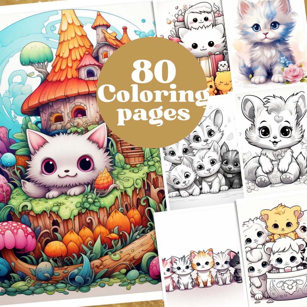 Animals Kawaii, Coloring Pages, Animals Greyscale Pages, Kawaii Village ...