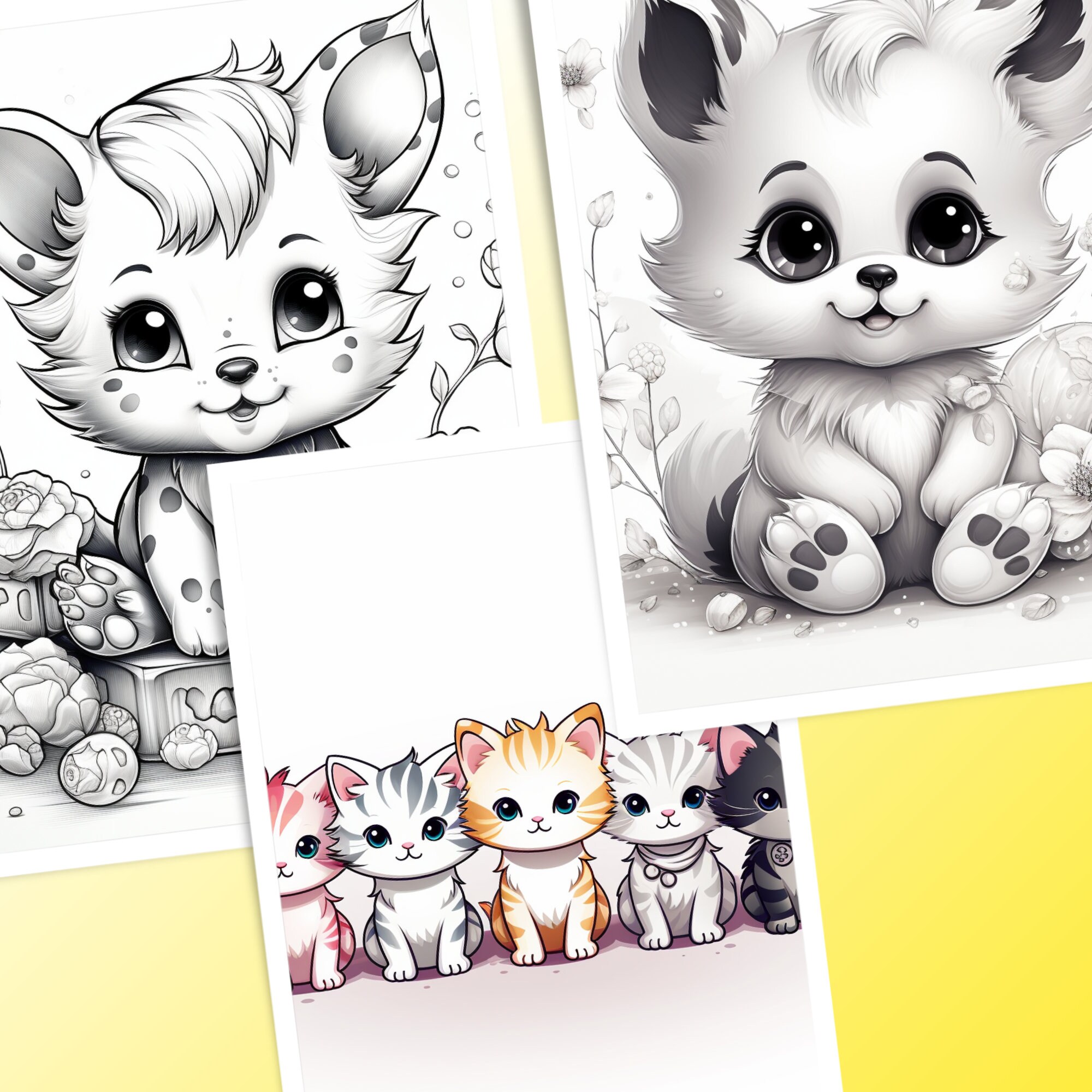 Animals Kawaii, Coloring Pages, Animals Greyscale Pages, Kawaii Village ...