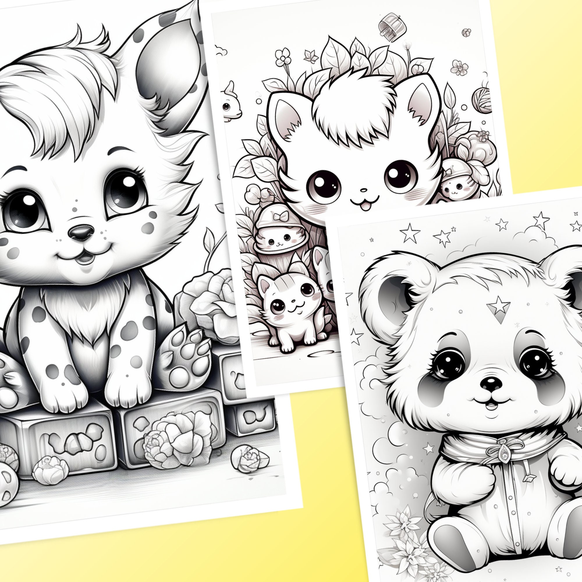 Animals Kawaii, Coloring Pages, Animals Greyscale Pages, Kawaii Village ...