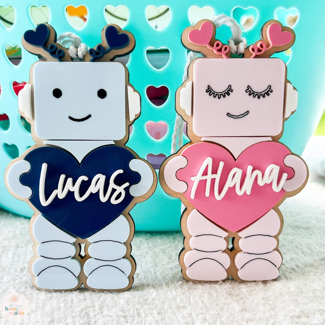 Robot Valentines Day Basket Tag for Kids, Cute Robot Valentine's Day ...