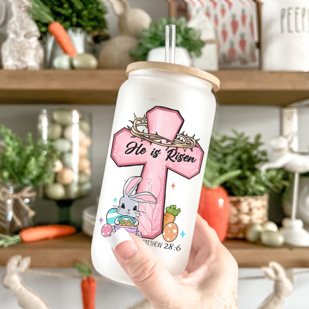 Easter Glass Cup Gift For Her He Is Risen Beer Glass Can-God Has Risen ...