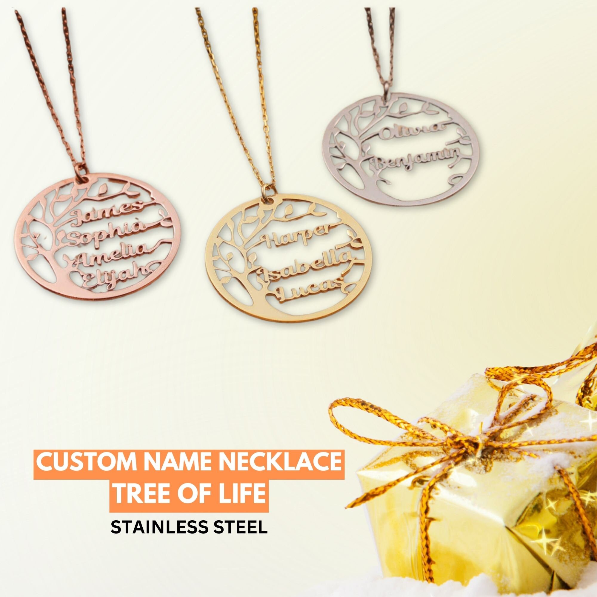 Family Tree Name Necklace, Personalized Name Necklace, Engraved Mother ...