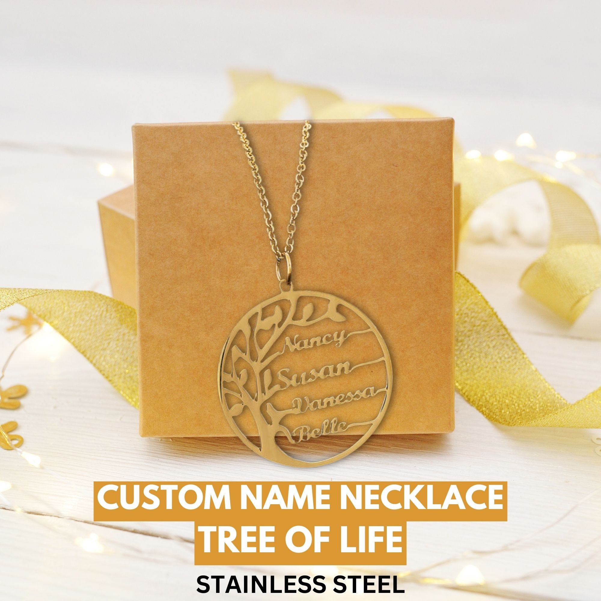 Family Tree Name Necklace, Personalized Name Necklace, Engraved Mother ...