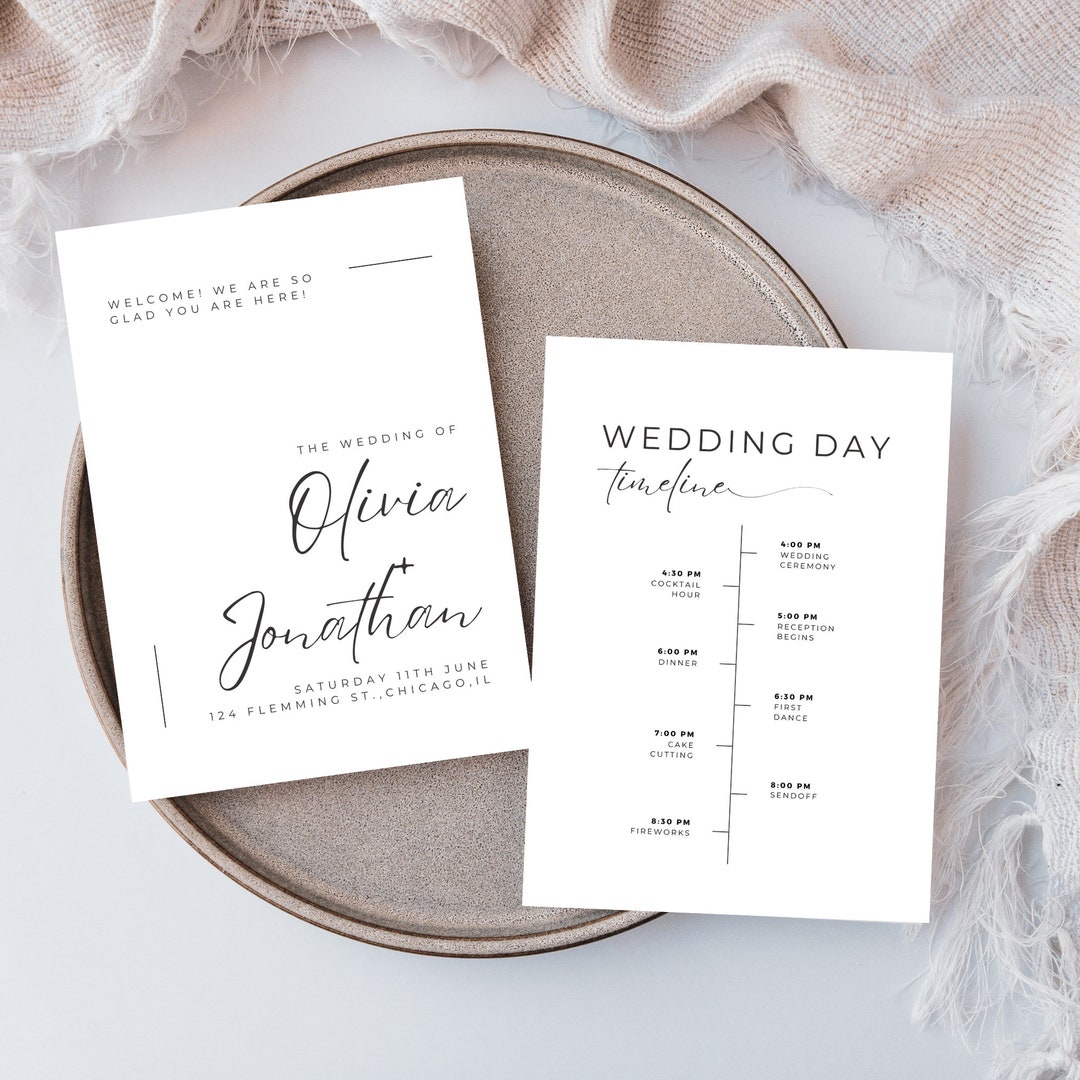 Wedding Welcome and Timeline Template Card, Modern Wedding Order of ...