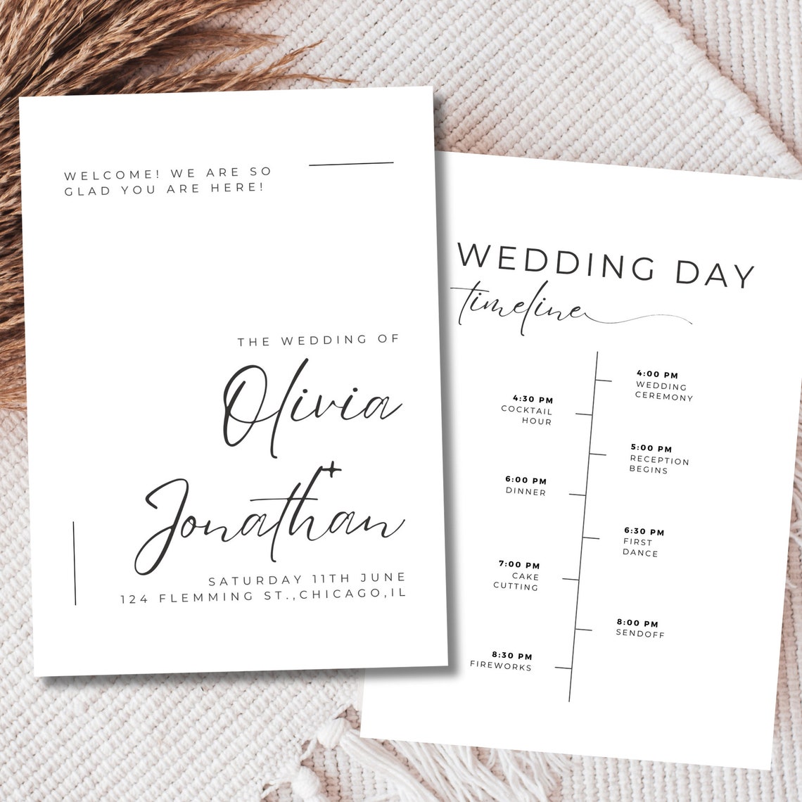 Wedding Welcome and Timeline Template Card, Modern Wedding Order of ...