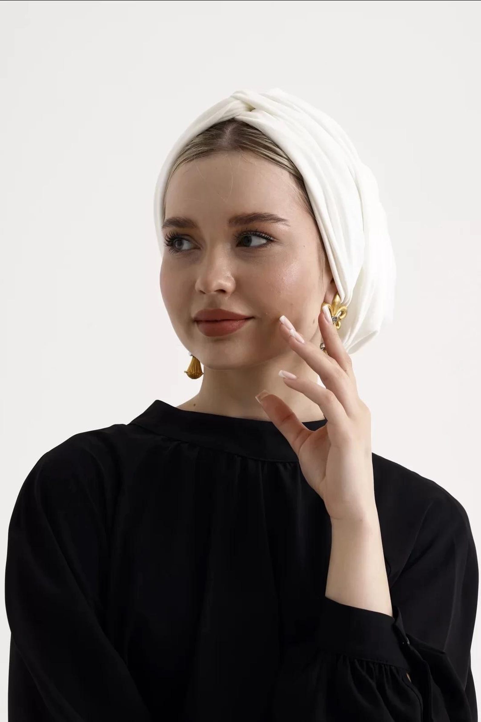 White Twisted Turban Bonnet for Women With Soft Cotton Lining and ...