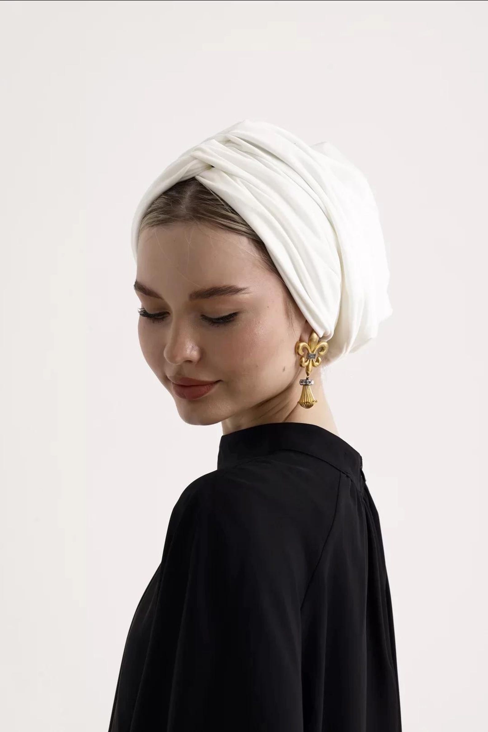 White Twisted Turban Bonnet for Women With Soft Cotton Lining and ...