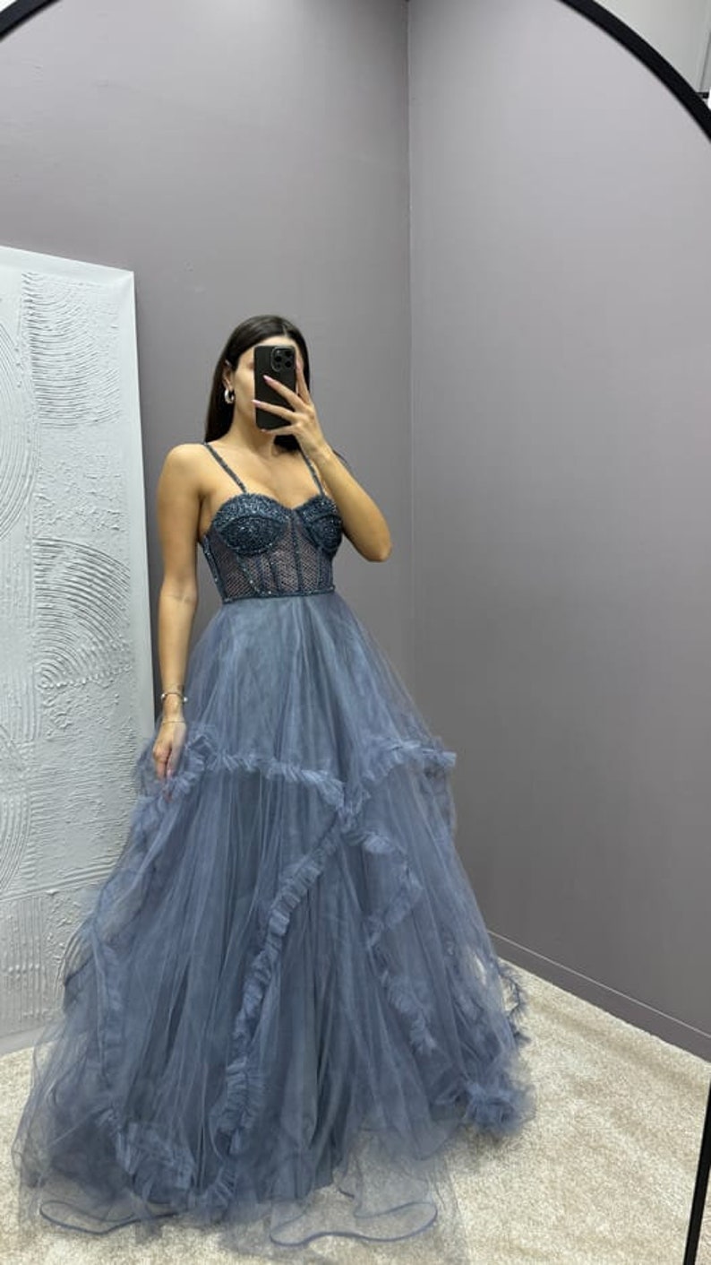 Rope Strap Transparent Detail Design Tulle Evening Dress,27493 - Etsy