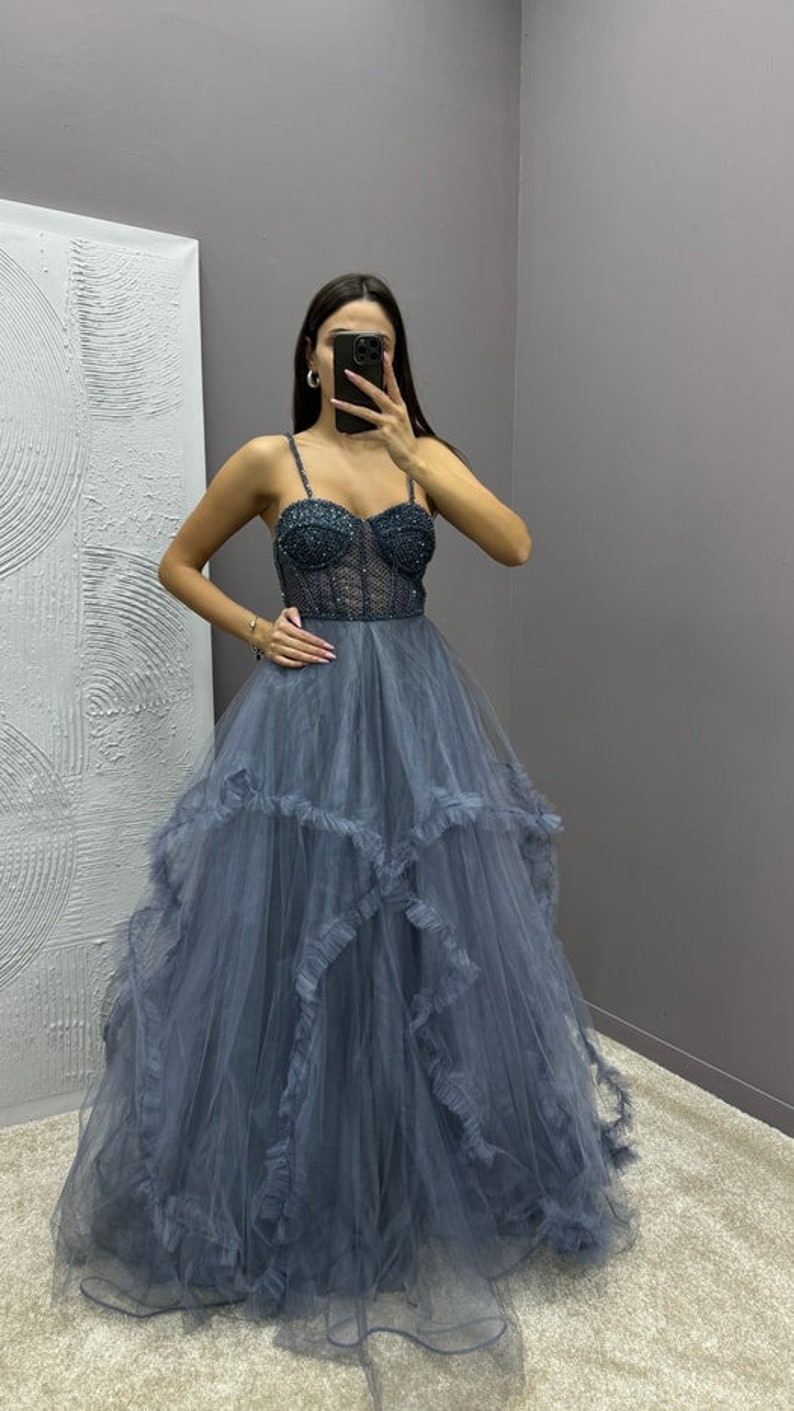 Rope Strap Transparent Detail Design Tulle Evening Dress,27493 - Etsy