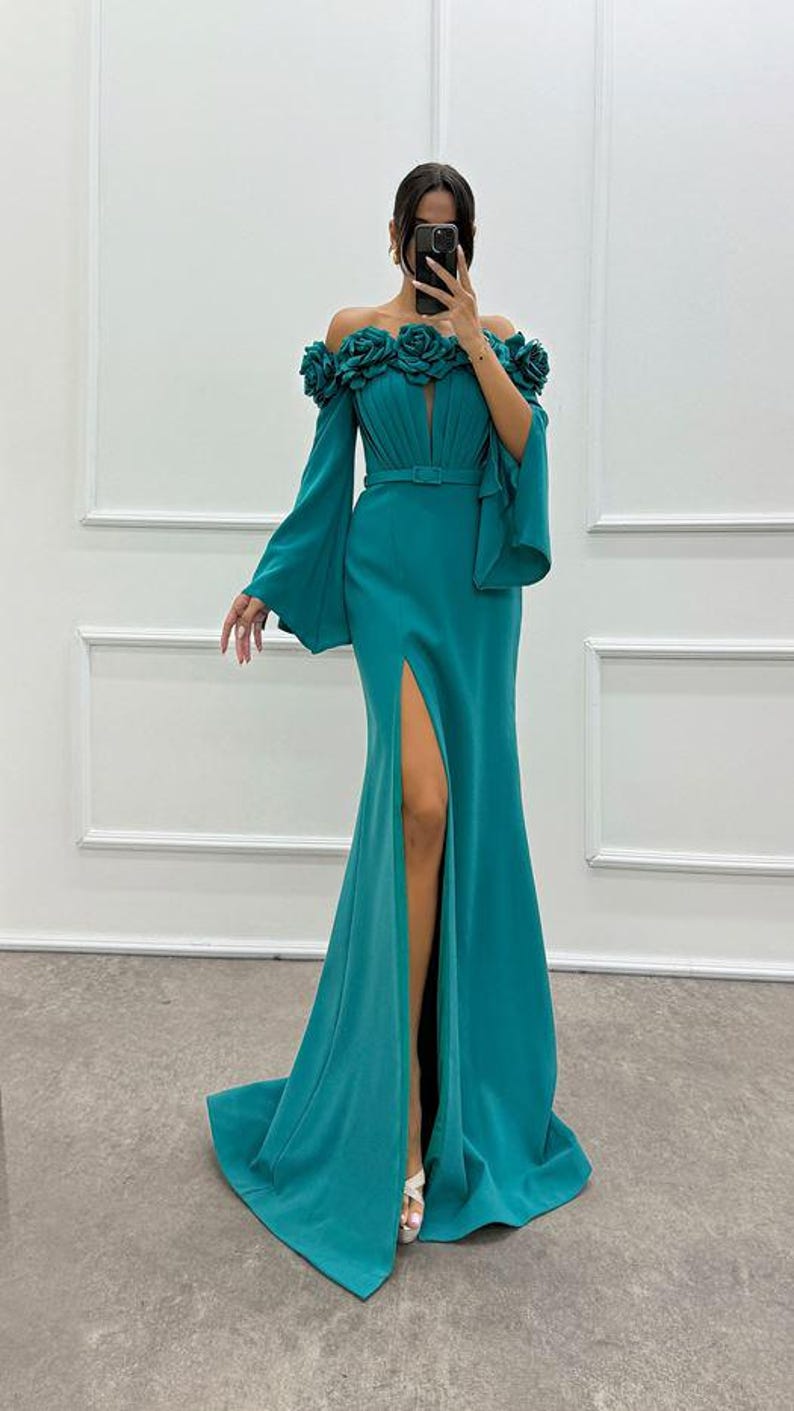Rose Detail Design Evening Dress on the Chest,30219 - Etsy
