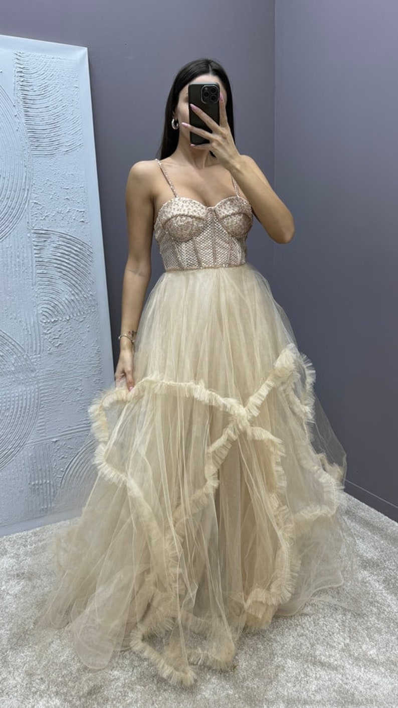 Rope Strap Transparent Detail Design Tulle Evening Dress,27493 - Etsy