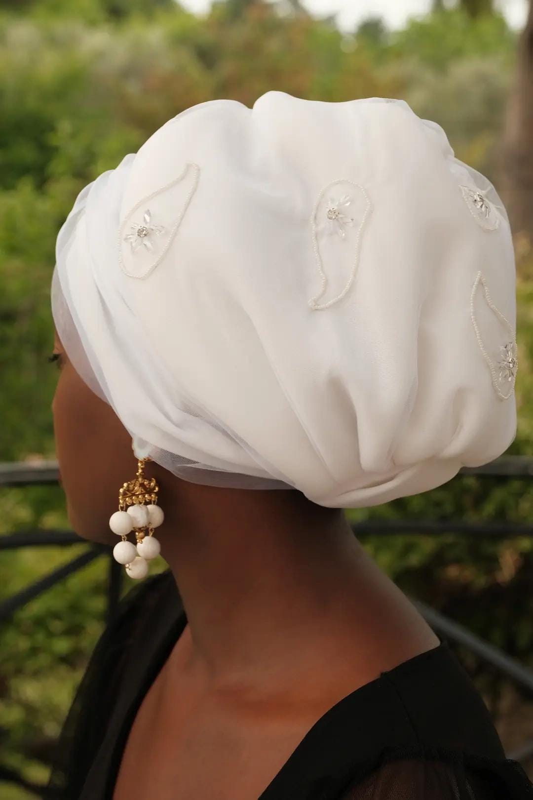 White Modest Wedding Hijab Bonnet With Embroidered Beading, Self-tulle ...