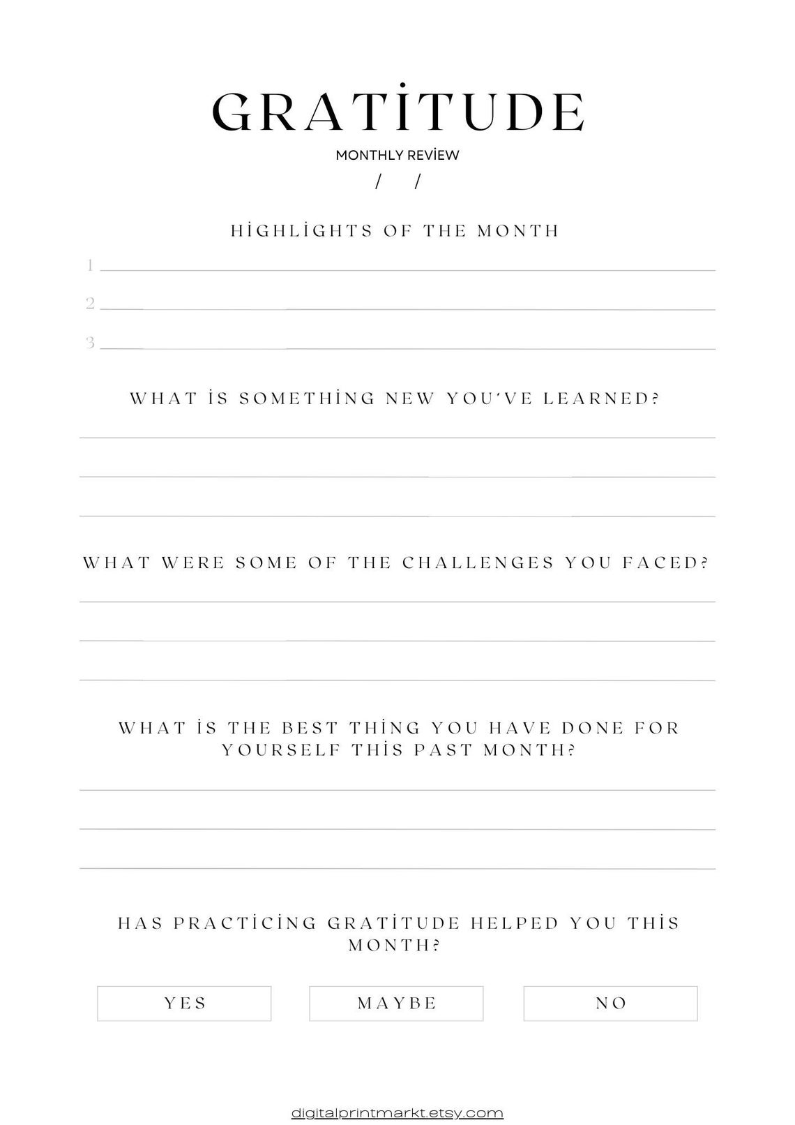 28 Days of Gratitude Printable Template - Etsy