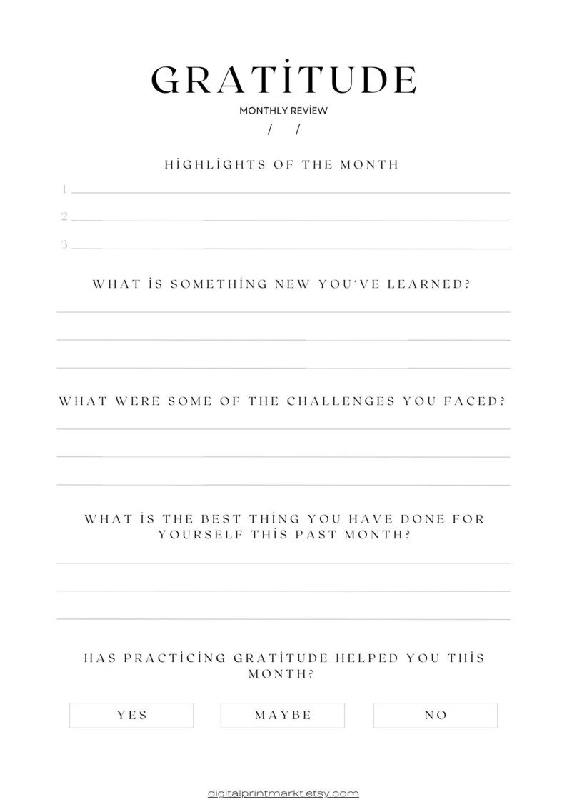28 Days of Gratitude Printable Template - Etsy