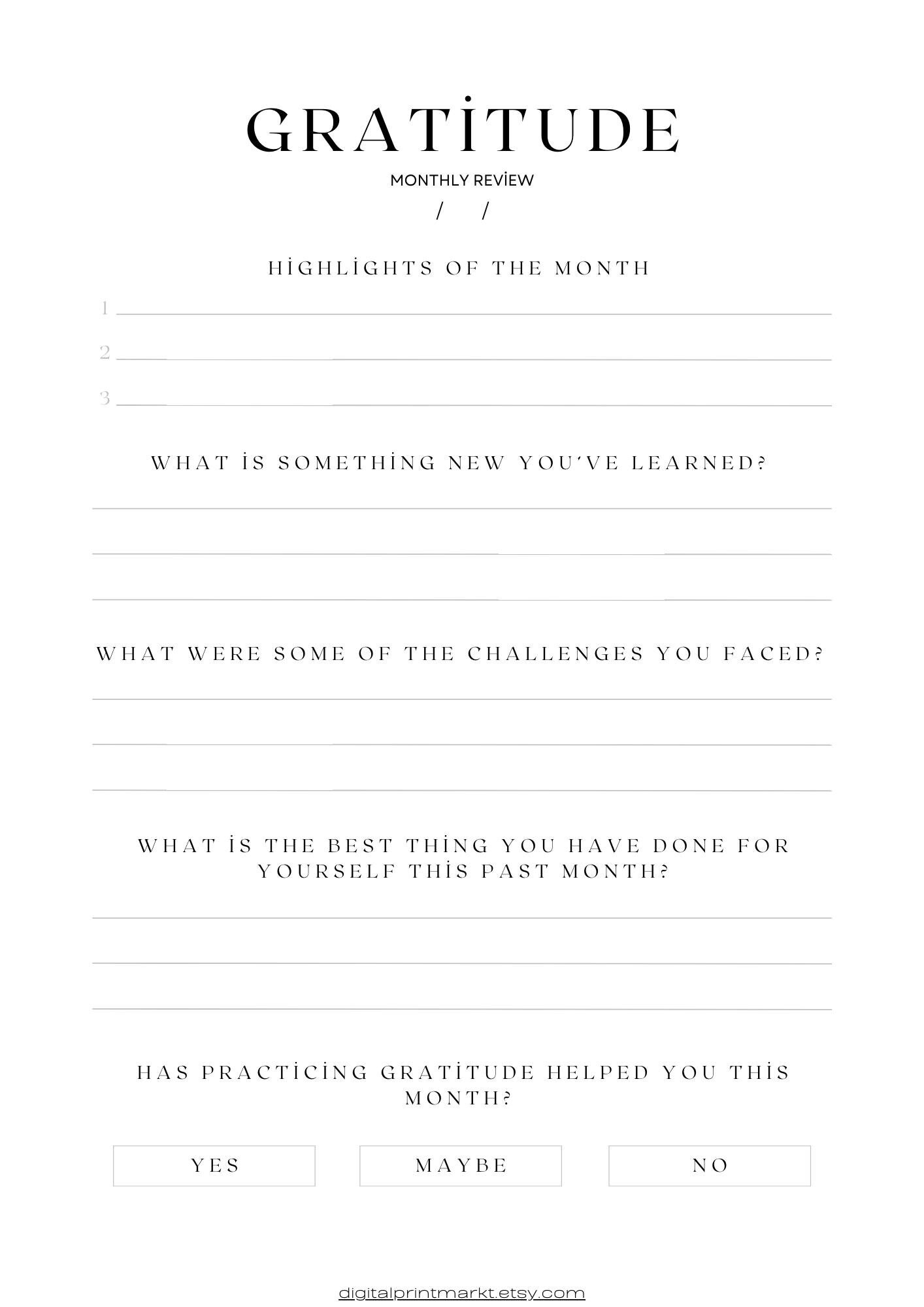 28 Days of Gratitude Printable Template - Etsy