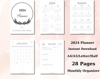 2024 Monthly Planner Printable - Etsy