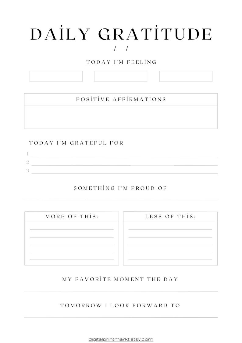28 Days of Gratitude Printable Template - Etsy