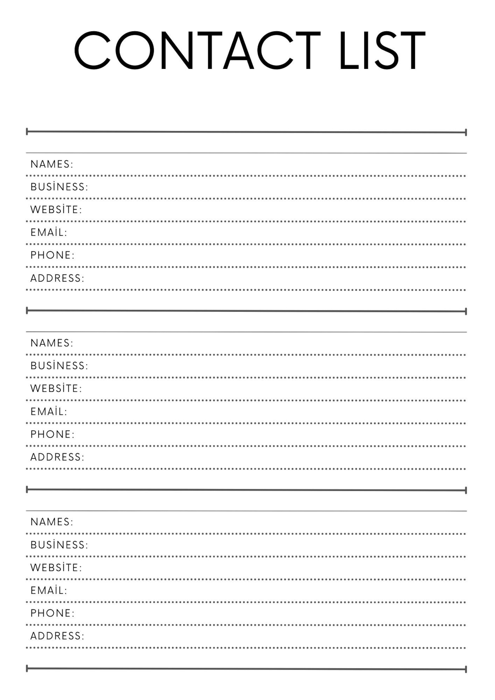 Contacts List Printable - Etsy
