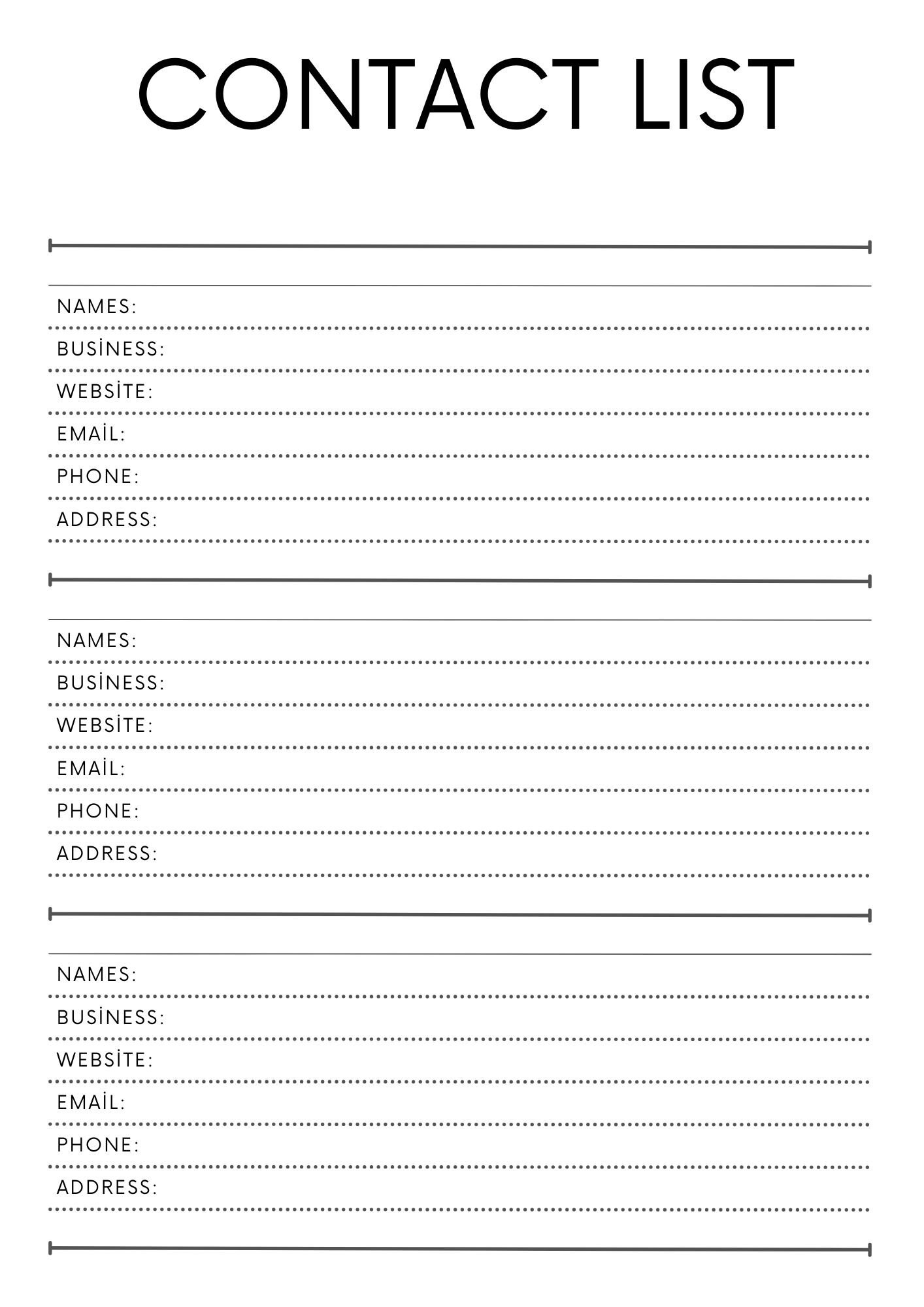 Contacts List Printable - Etsy