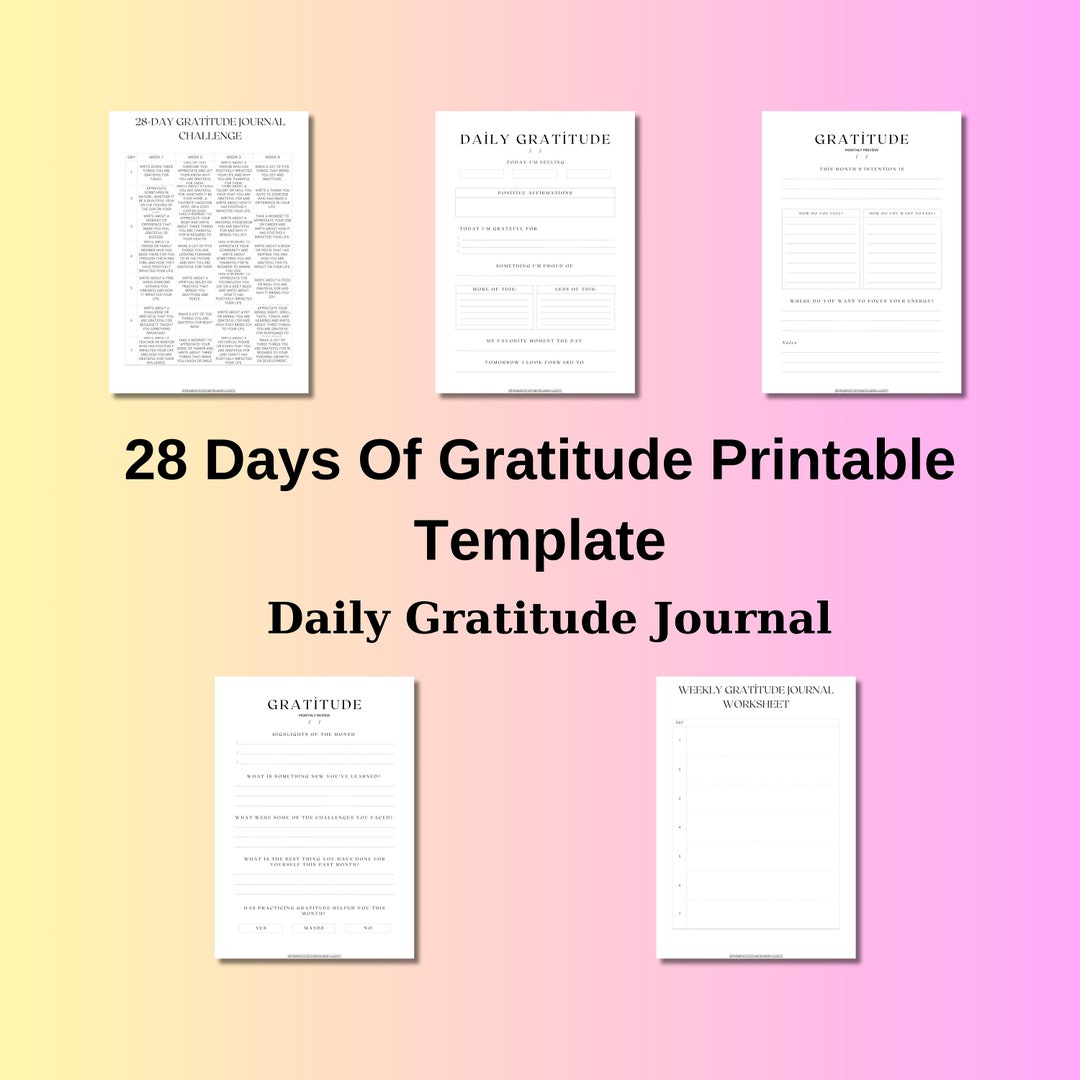 28 Days of Gratitude Printable Template - Etsy